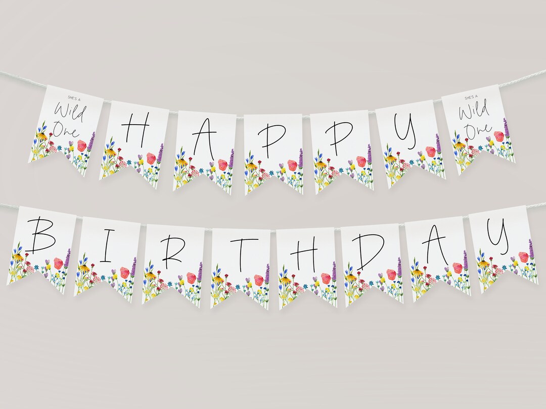 Editable Wild One Happy Birthday Banner, Wildflower First Birthday ...