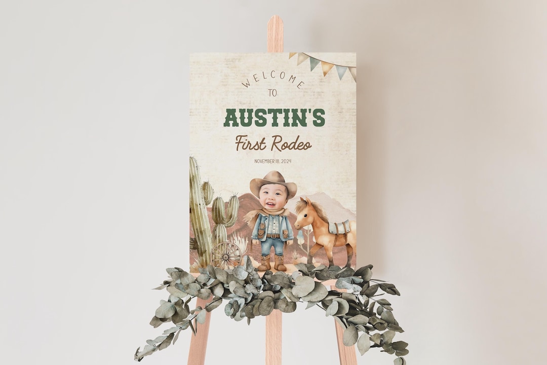 Editable Cowboy 1st Birthday Welcome Sign Template, First Rodeo ...