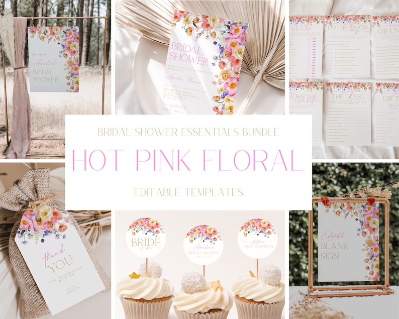 Floral Bridal Shower Sign Template, Pink Orange Garden (digital ...