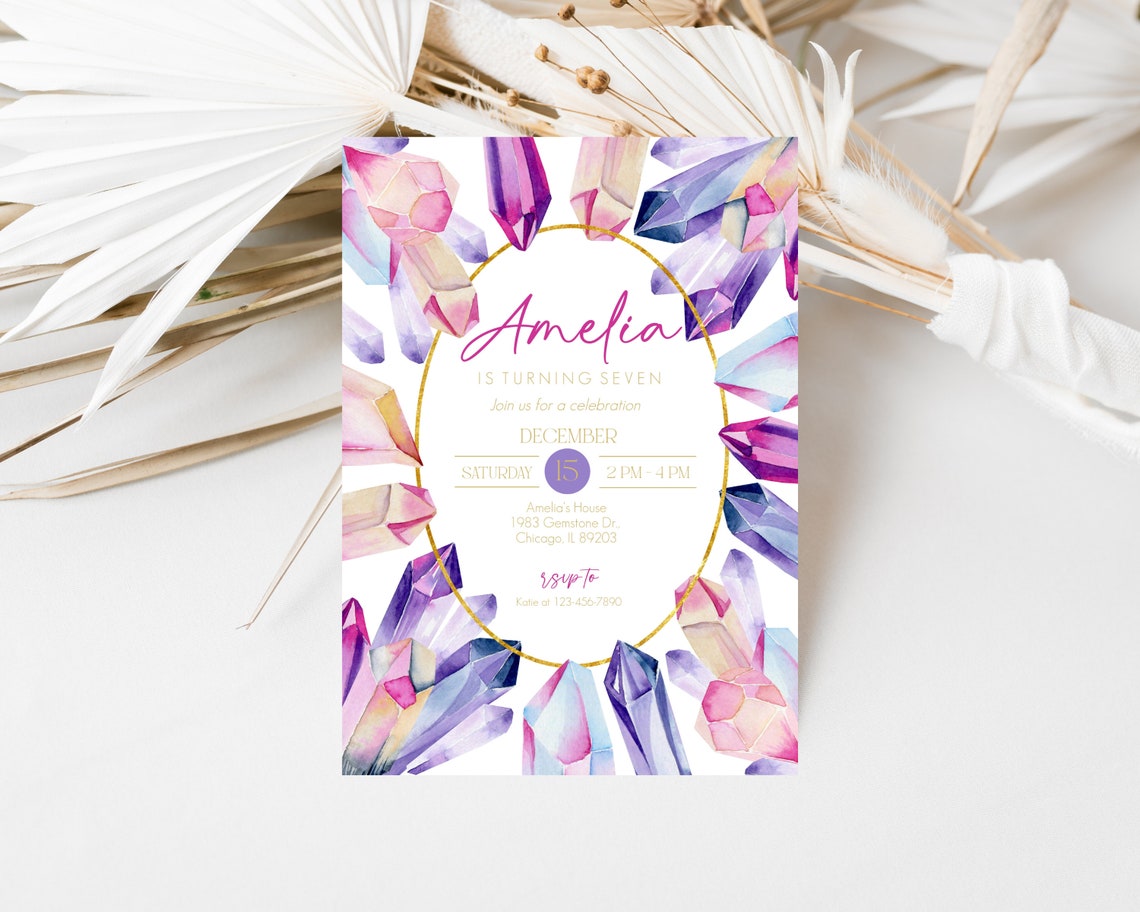 Crystal Gemstone Birthday Invitation Geode Birthday - Etsy