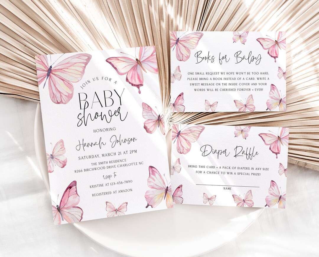 Editable Butterfly Baby Shower Invitation Bundle, Printable Pink ...