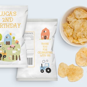 Editable Farm Chip Wrapper Label, Modern Barn Animals Party Decor ...