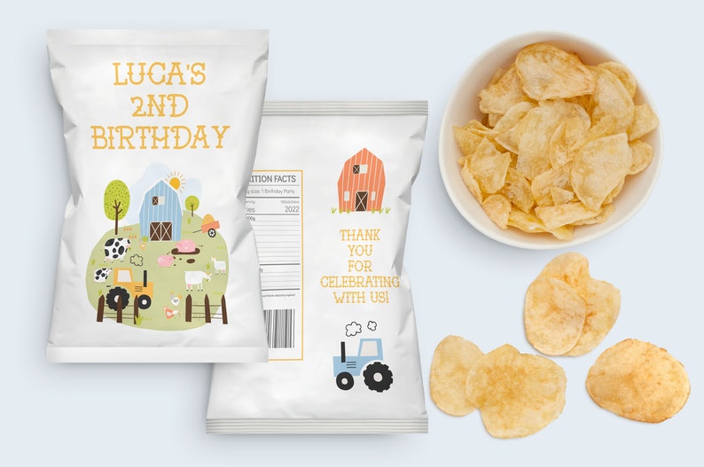 Editable Farm Chip Wrapper Label Modern Barn Animals Party - Etsy