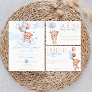 Editable Blue Teddy Bear Balloon Baby Welcome Sign, Boy Bear Balloon ...