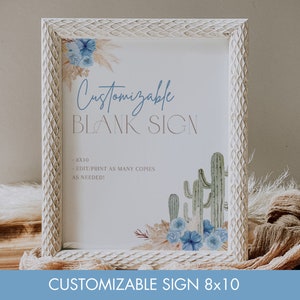 Editable Boho Cactus Baby Shower Invitation + Decoration Bundle, Blue ...