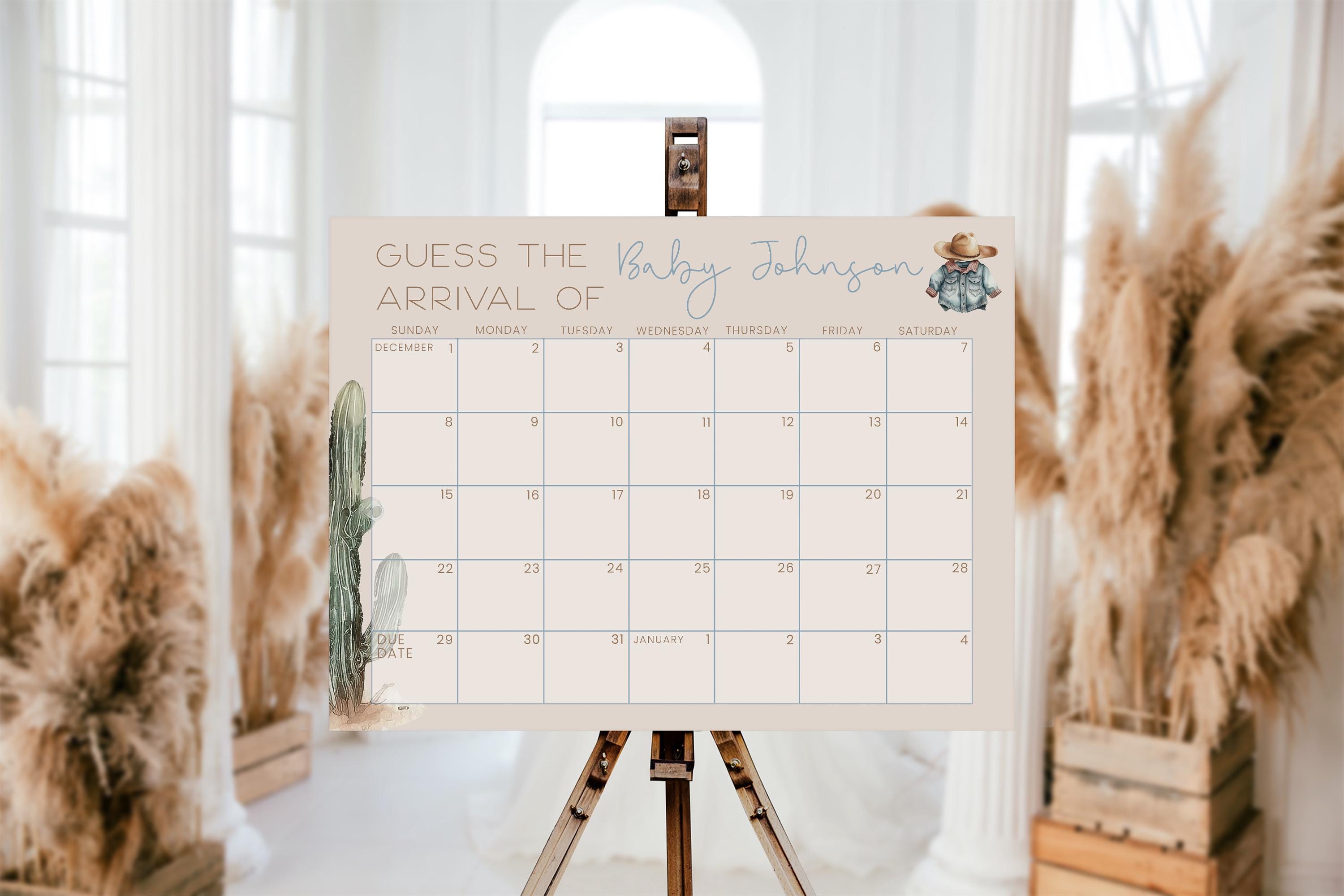 Cowboy Baby Shower Guess the Arrival Date Calendar Game, Country ...