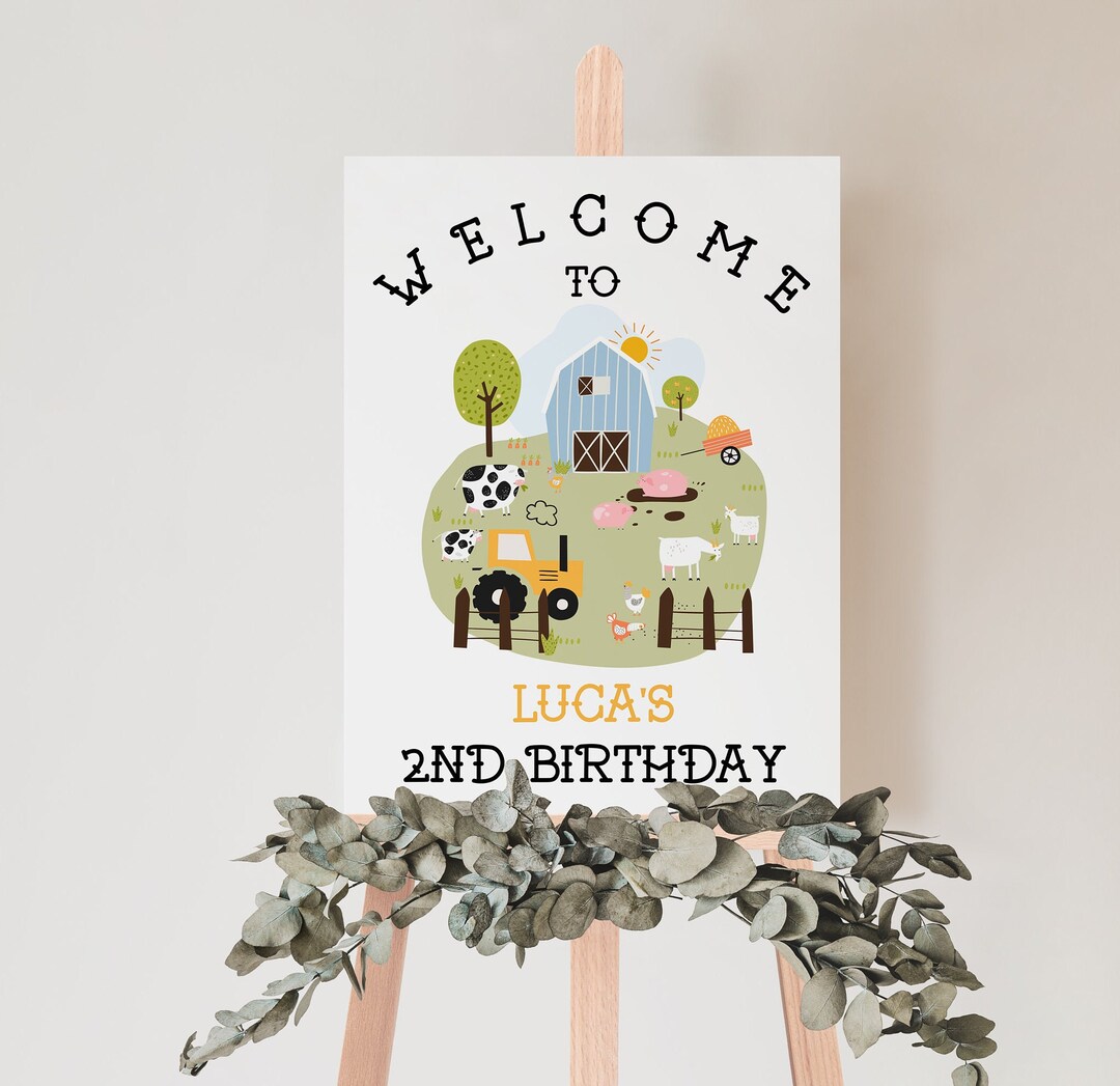 Editable Farm Party Welcome Sign, Modern Barn Animals Party Welcome ...