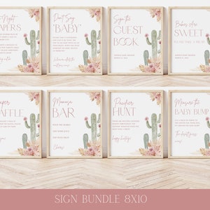 Editable Pink Floral Boho Cactus Baby Shower Invitation + Decoration ...