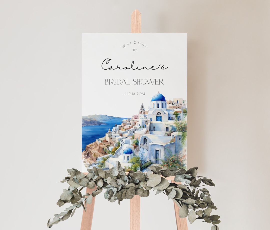 Editable Santorini Bridal Shower Welcome Sign, Printable Greece Wedding ...