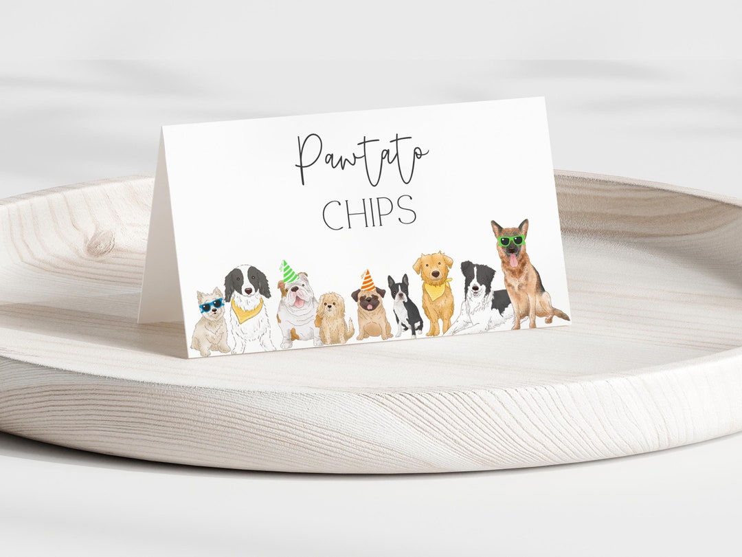 Dog Food Labels, Puppy Pawty Food Label Card, Boy Dog Birthday Folded ...