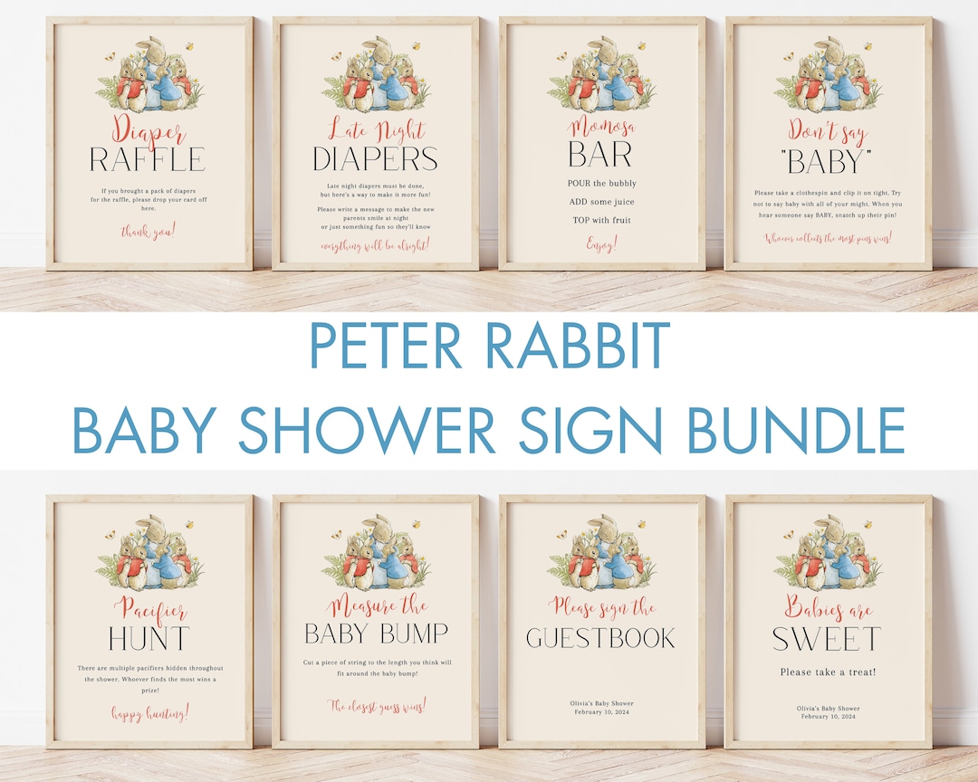 Editable Peter Rabbit Baby Shower Sign Bundle, Printable Gender Neutral ...