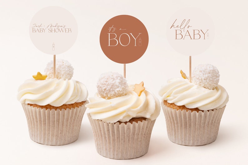 Editable Boho Minimalist Baby Shower Cupcake Toppers Minimal - Etsy