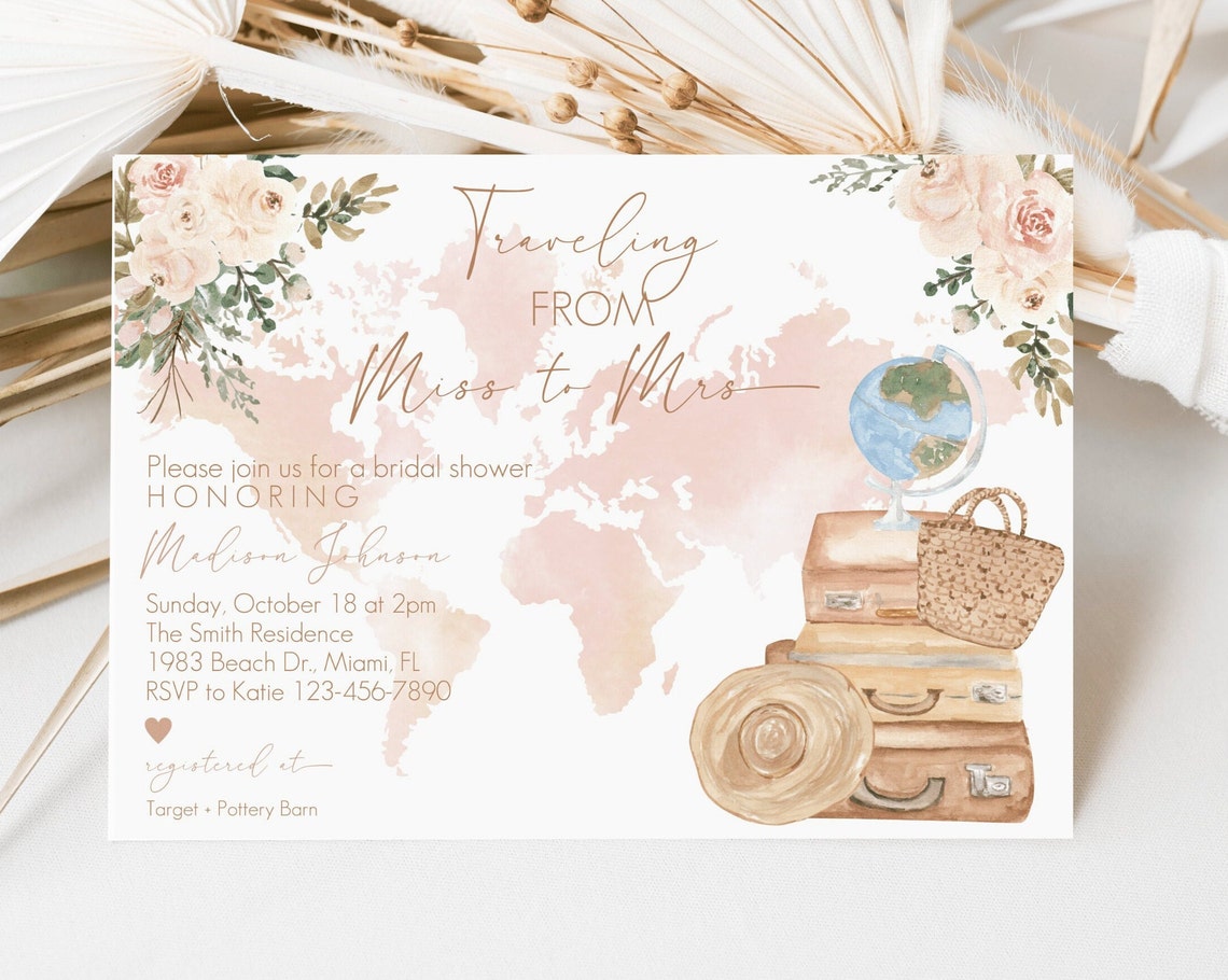 Travel Bridal Shower Invitation Template Traveling From Miss - Etsy