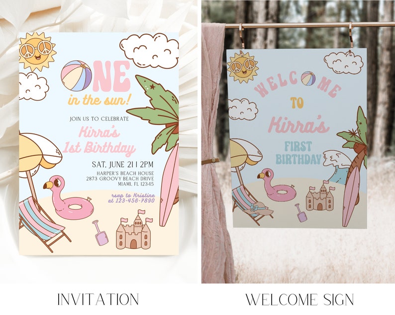 Retro Beach Happy Birthday Banner Girls Groovy Pool Party - Etsy