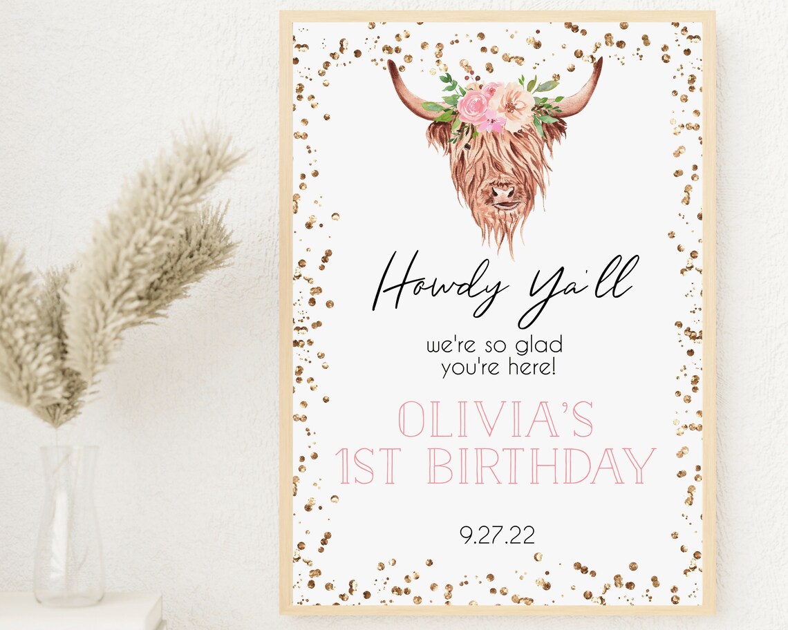 Editable Highland Cow Birthday Welcome Sign Template Holy Cow - Etsy