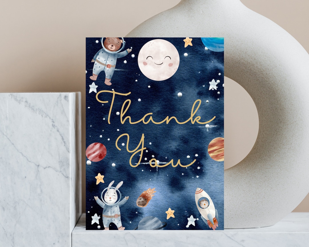 Space Thank You Card, Space Baby Shower, Space Birthday, Galaxy Thank ...