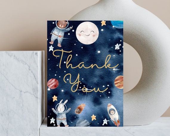 Space Thank You Card Space Baby Shower Space Birthday - Etsy