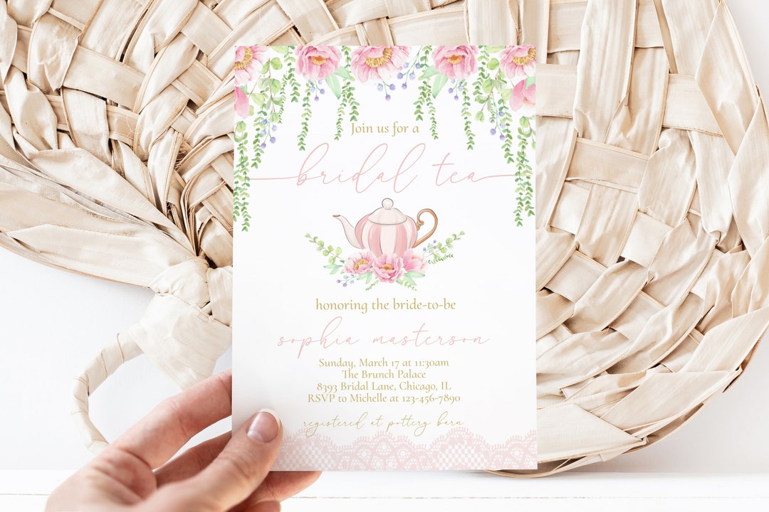 Editable Bridal Tea Invitation Template, Spring Floral Tea Party Bridal ...