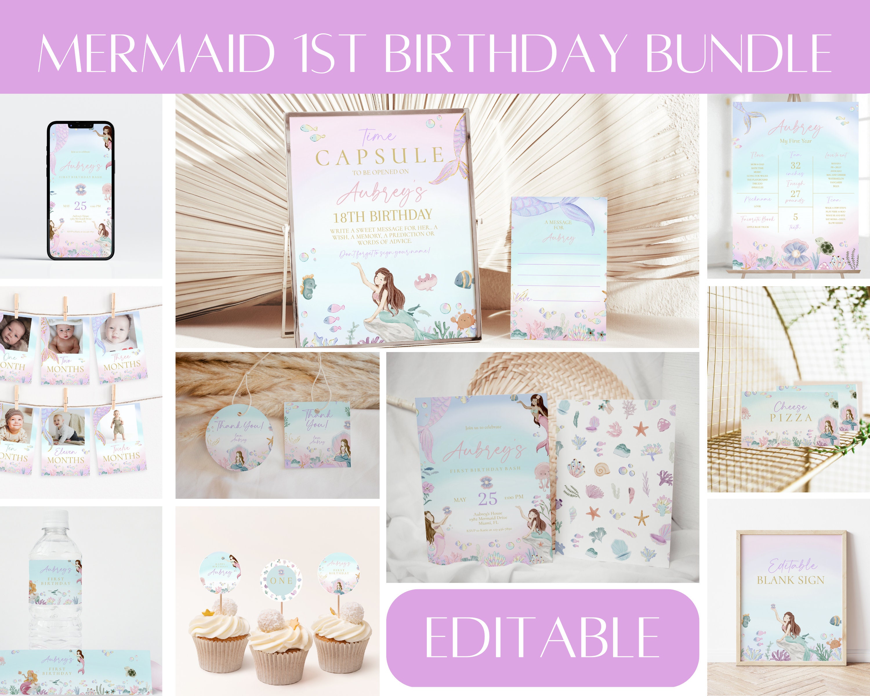 Mermaid Birthday Welcome Sign, Under the Sea Party Decor (digital ...