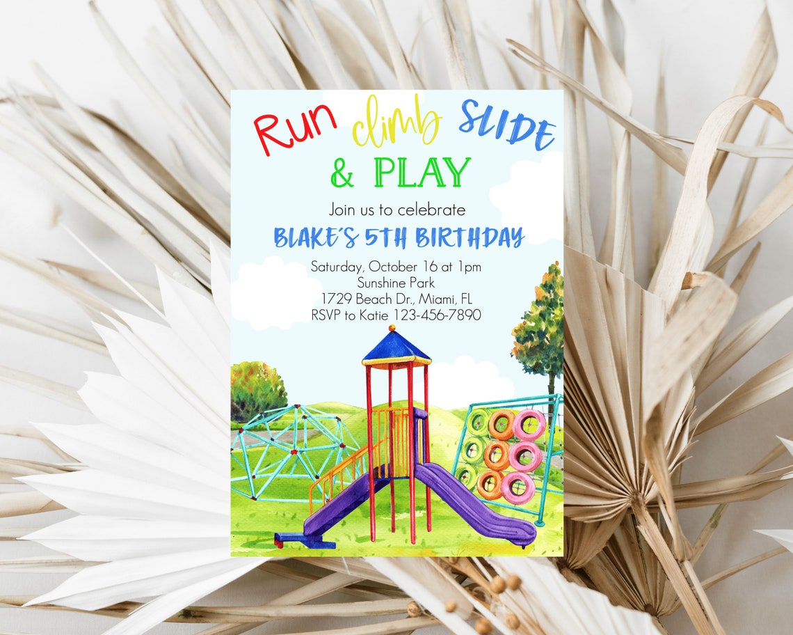 Playground Birthday Invitation Template Kids Park Party - Etsy