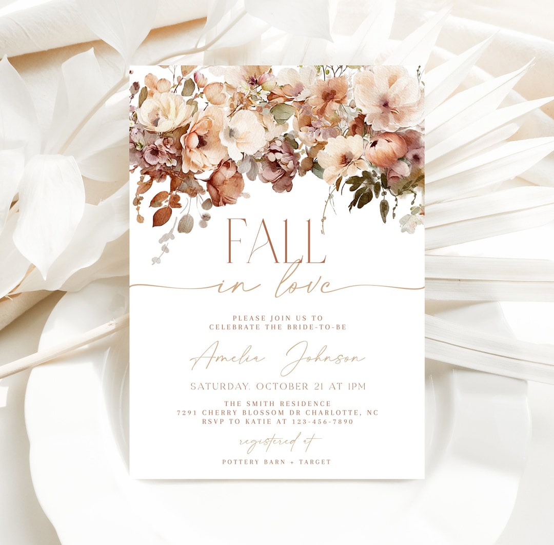 Fall Floral Bridal Shower Invitation, Autumn Theme (digital Template ...