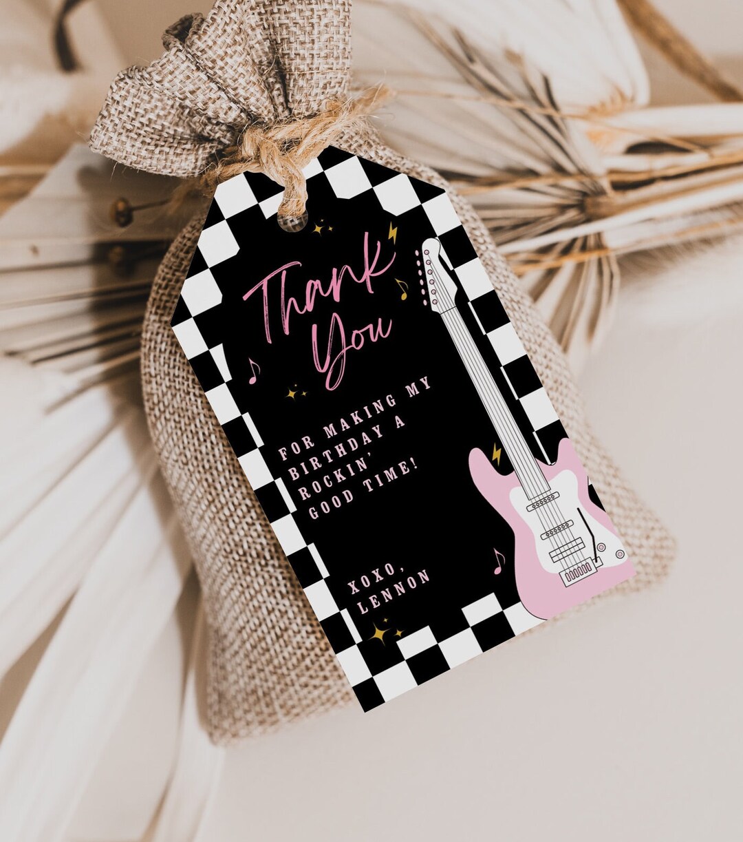 Rock Star Girl Birthday Favor Tag, Pink Rock & Roll Birthday Thank You ...