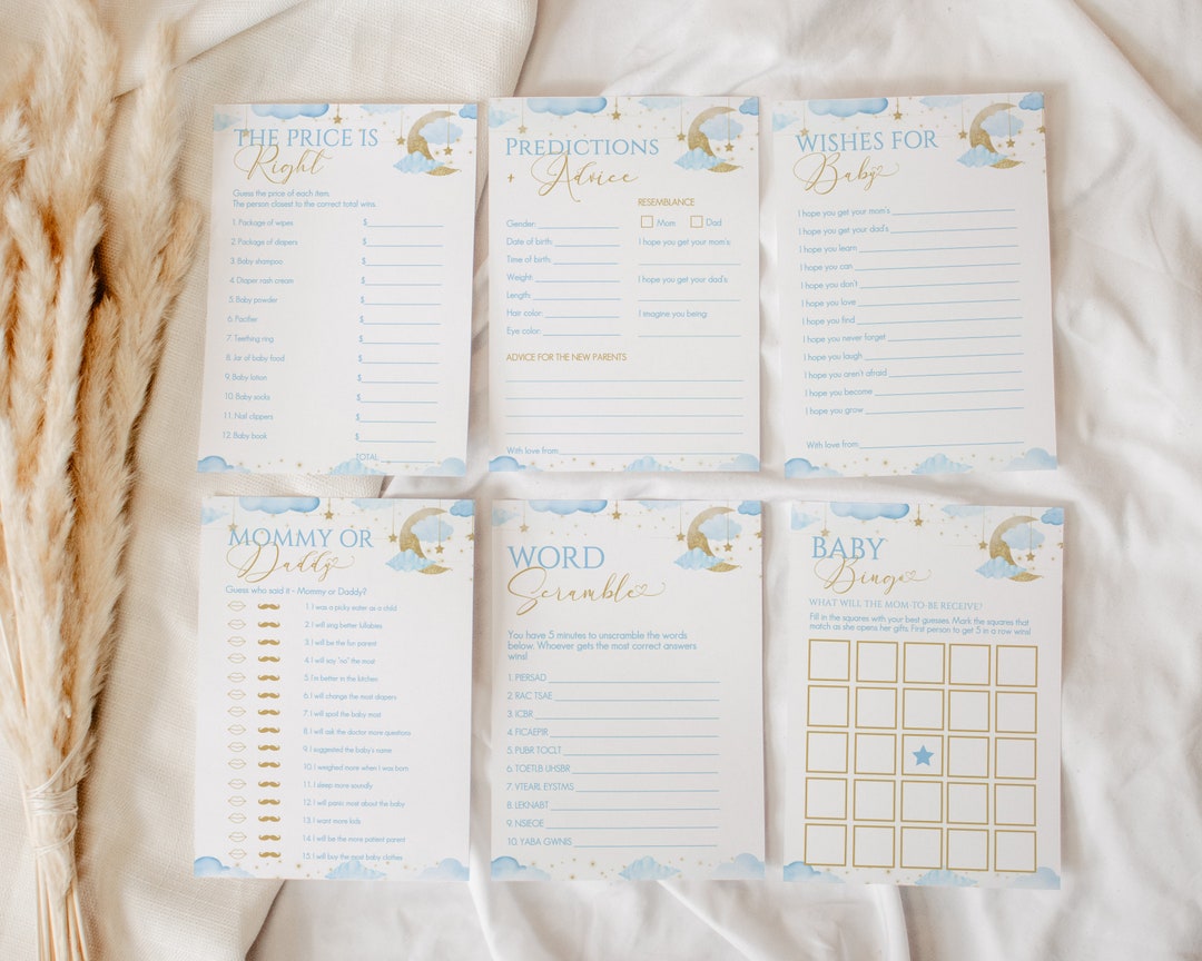 Editable Twinkle Twinkle Little Star Baby Shower Game Bundle, Blue Boy ...