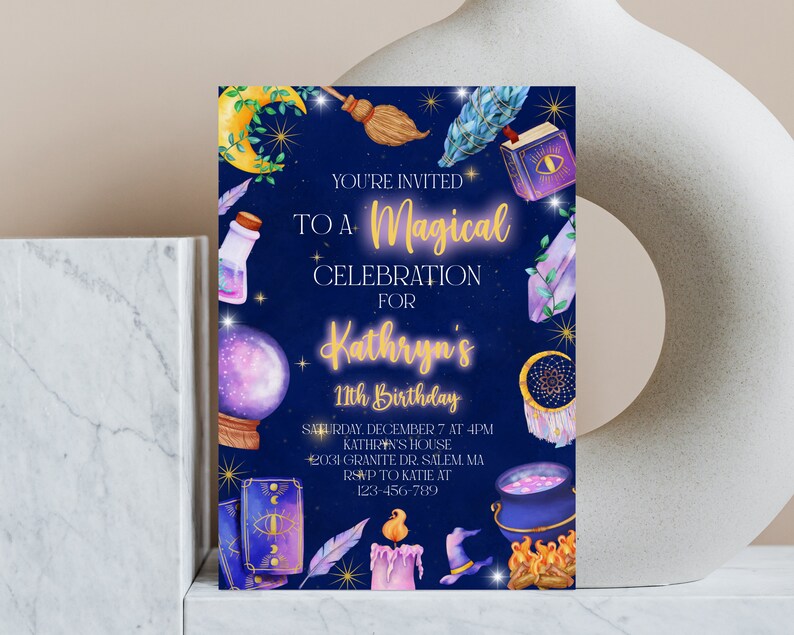 Magical Wizard Birthday Invitation Magic Witchcraft Invite - Etsy