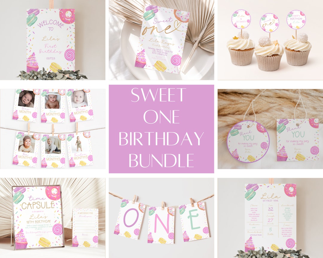 Editable Sweet One Birthday Invitation Bundle, Girl First Birthday ...