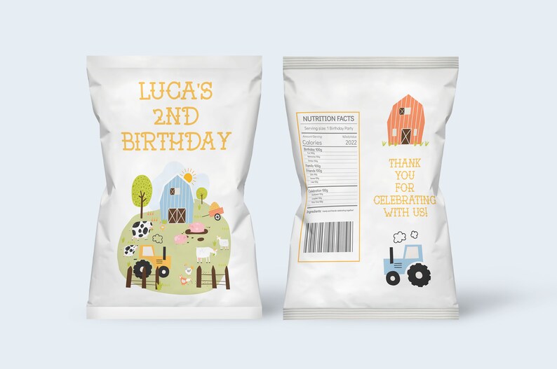 Editable Farm Chip Wrapper Label Modern Barn Animals Party - Etsy
