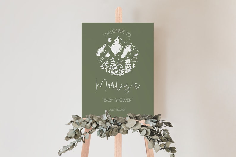 Baby Shower Invitation: Sage Green Mountain Theme - Editable Bundle ...