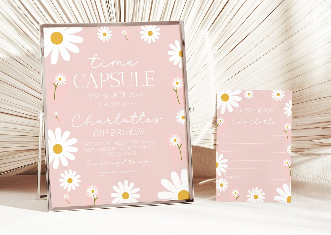 Editable Daisy Birthday Party Time Capsule, Boho Daisy 1st Birthday ...