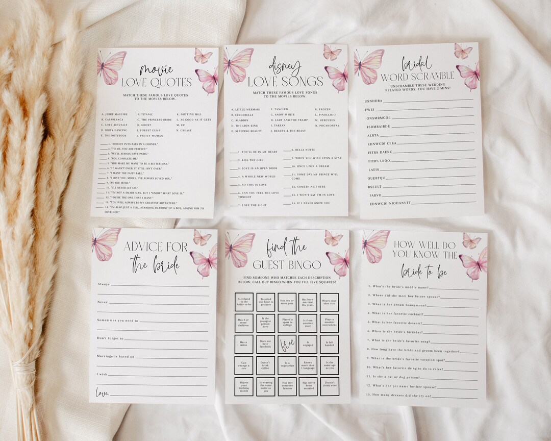 Editable Butterfly Bridal Shower Game Bundle, Printable Lifetime of ...