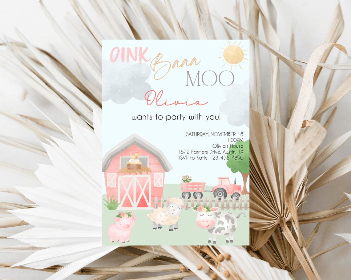 Farm Animal Birthday Invitation Template, Barnyard Ranch Invite ...