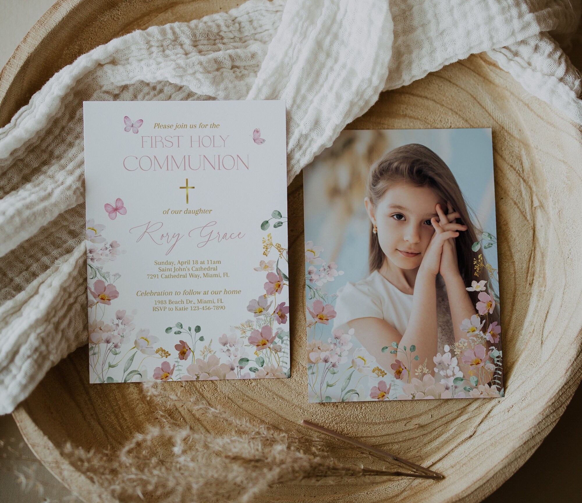 Editable First Holy Communion Invitation Template Floral Girl - Etsy Canada