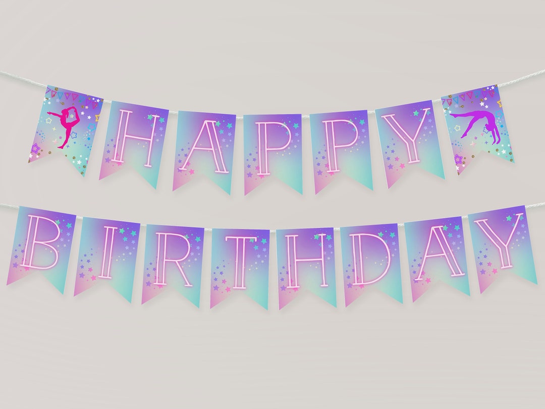 Gymnastics Happy Birthday Banner Flip Tumble & Play Girls - Etsy