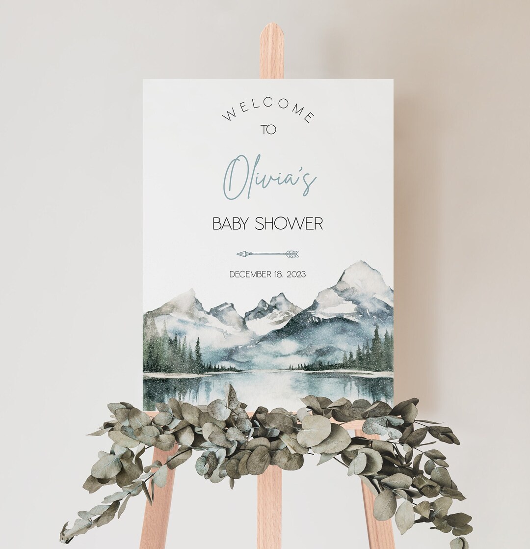 Editable Mountain Adventure Baby Shower Welcome Sign, Woodland Baby ...