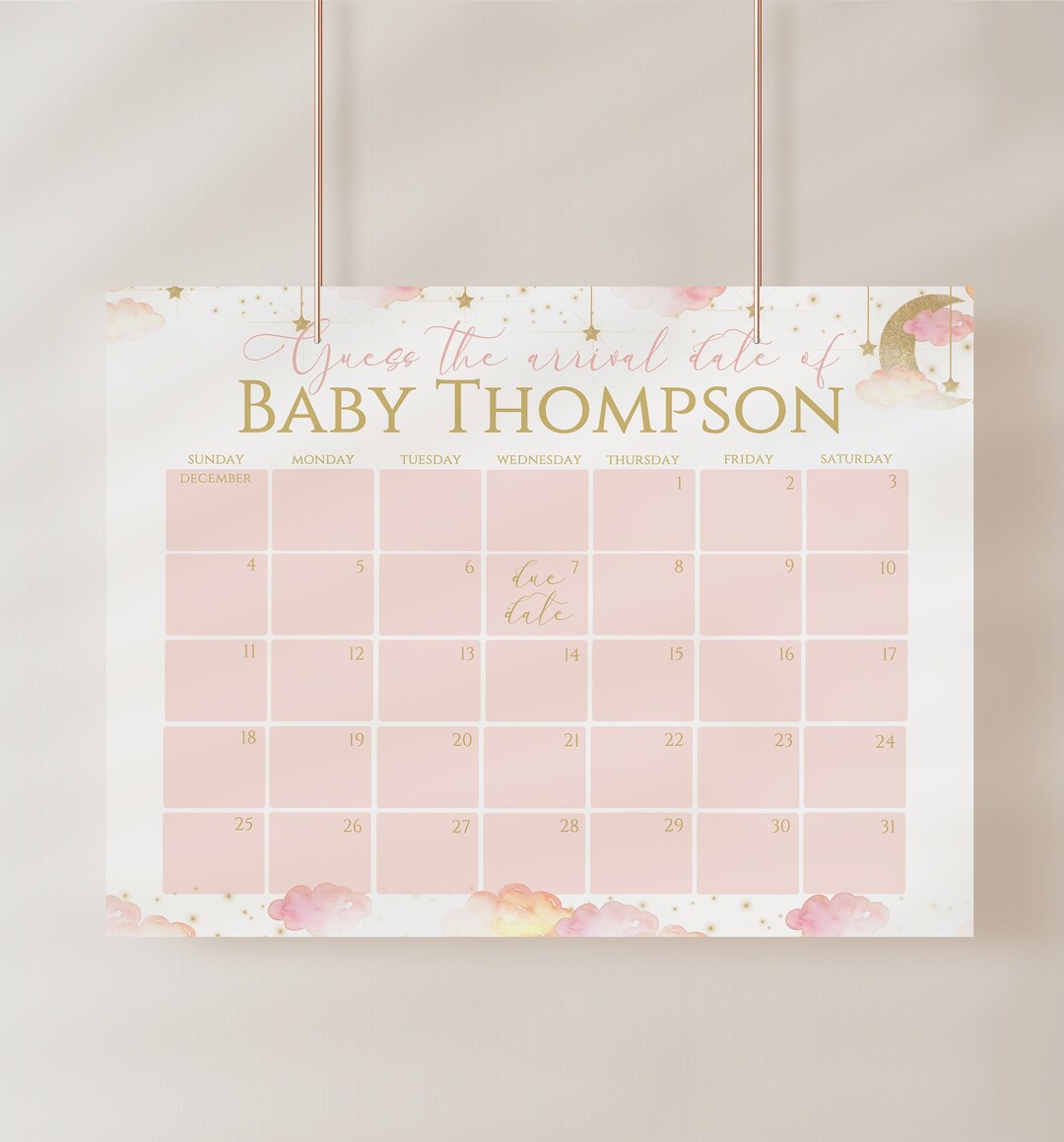 Editable Twinkle Twinkle Little Star Baby Shower Due Date Calendar ...