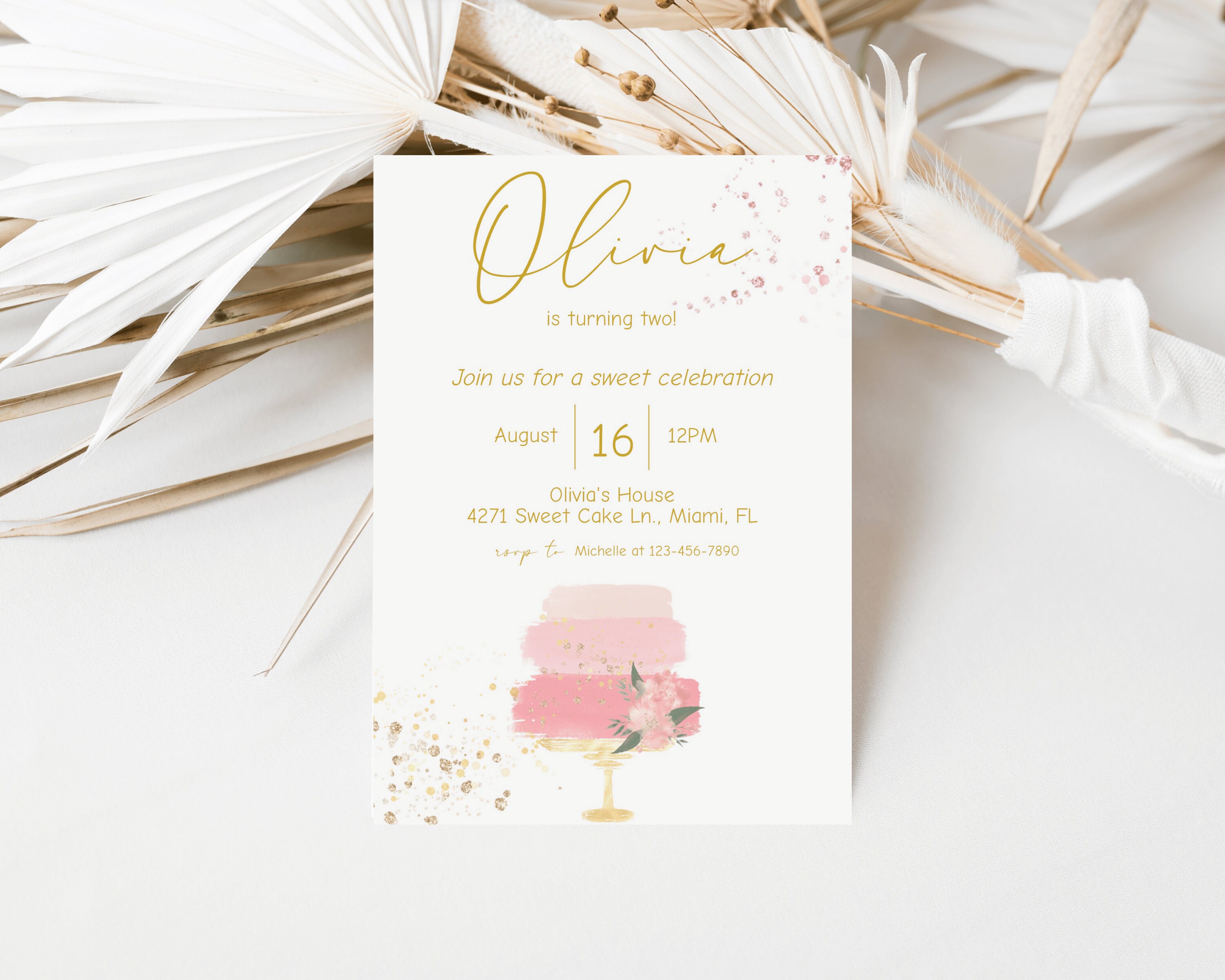 Editable Pink Watercolor Cake Birthday Invitation Template, Girl Pink ...