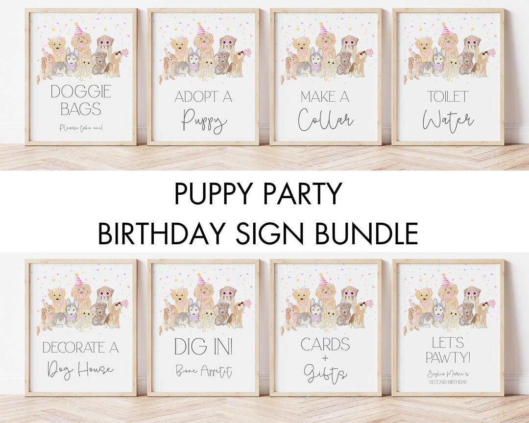 Dog Birthday Party Sign Bundle, Printable 8X10 Puppy Party Table Sign ...