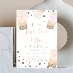 Boba Birthday Party Invitation Template, Editable Pink Boba Invite ...