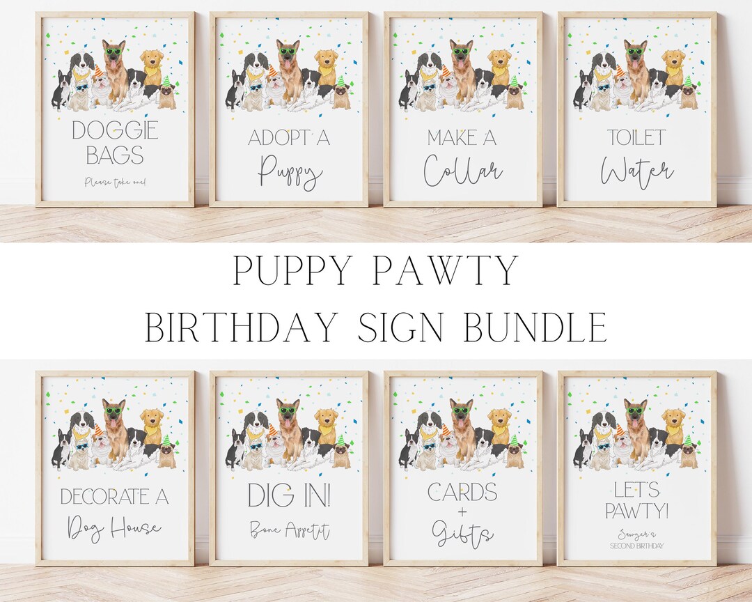 Dog Birthday Party Sign Bundle, Printable 8X10 Puppy Party Table Sign ...