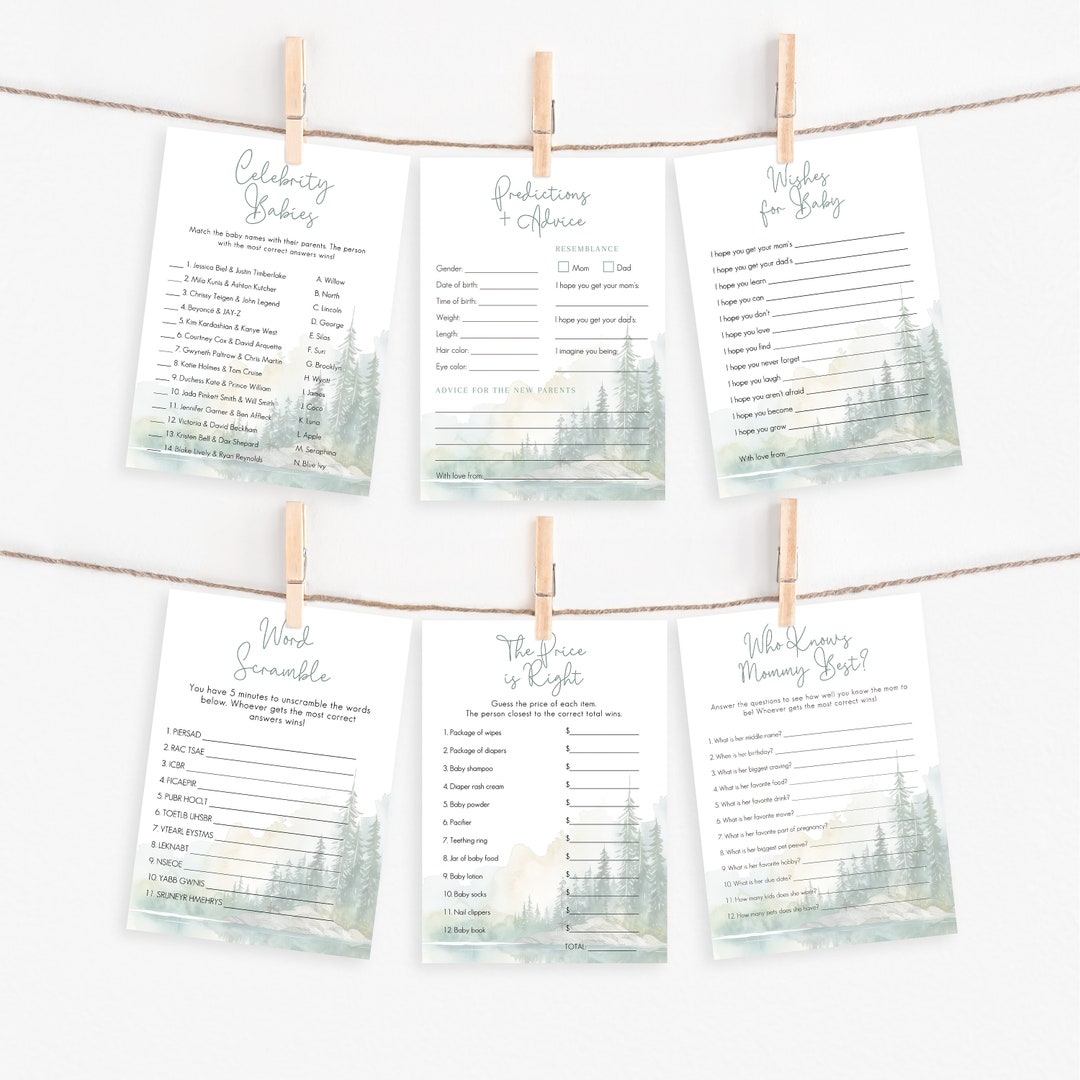 Editable Woodlands Baby Shower Game Bundle, Mountain Forest Adventure ...