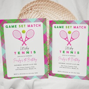 Editable Tennis Birthday Invitation Template, Hot Pink + Green Game Set ...
