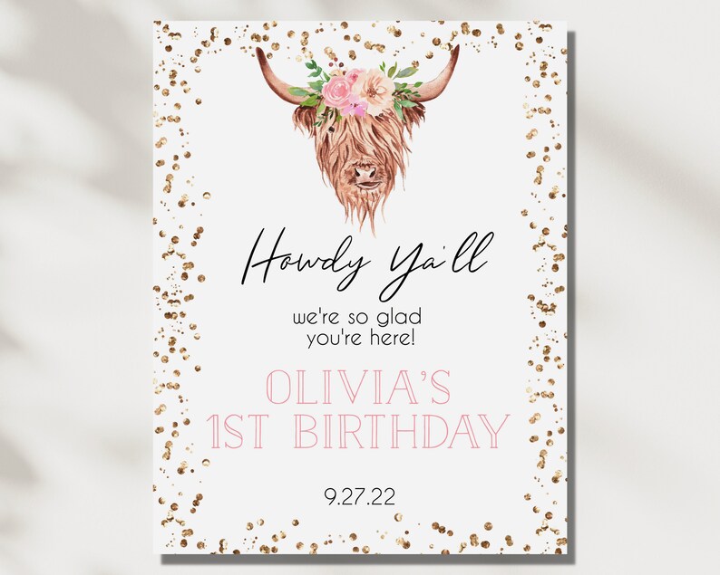 Editable Highland Cow Birthday Welcome Sign Template Holy Cow - Etsy