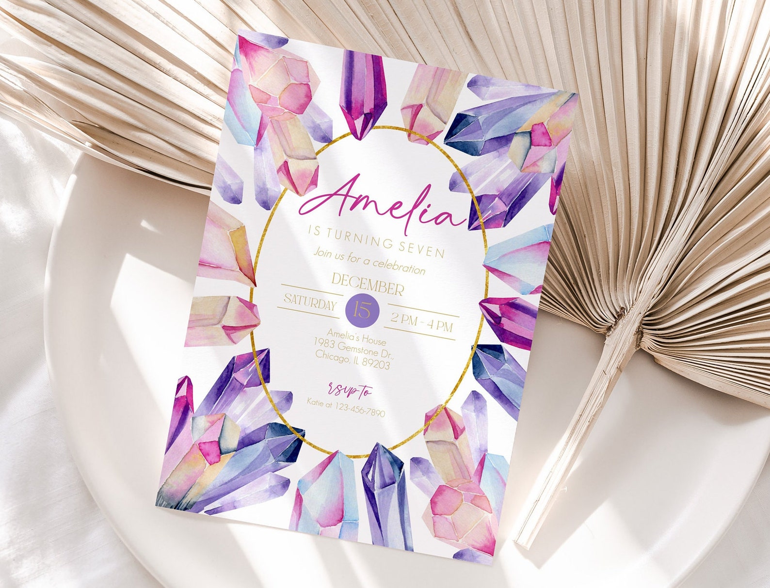 Crystal Gemstone Birthday Invitation, Geode Birthday Invitation ...