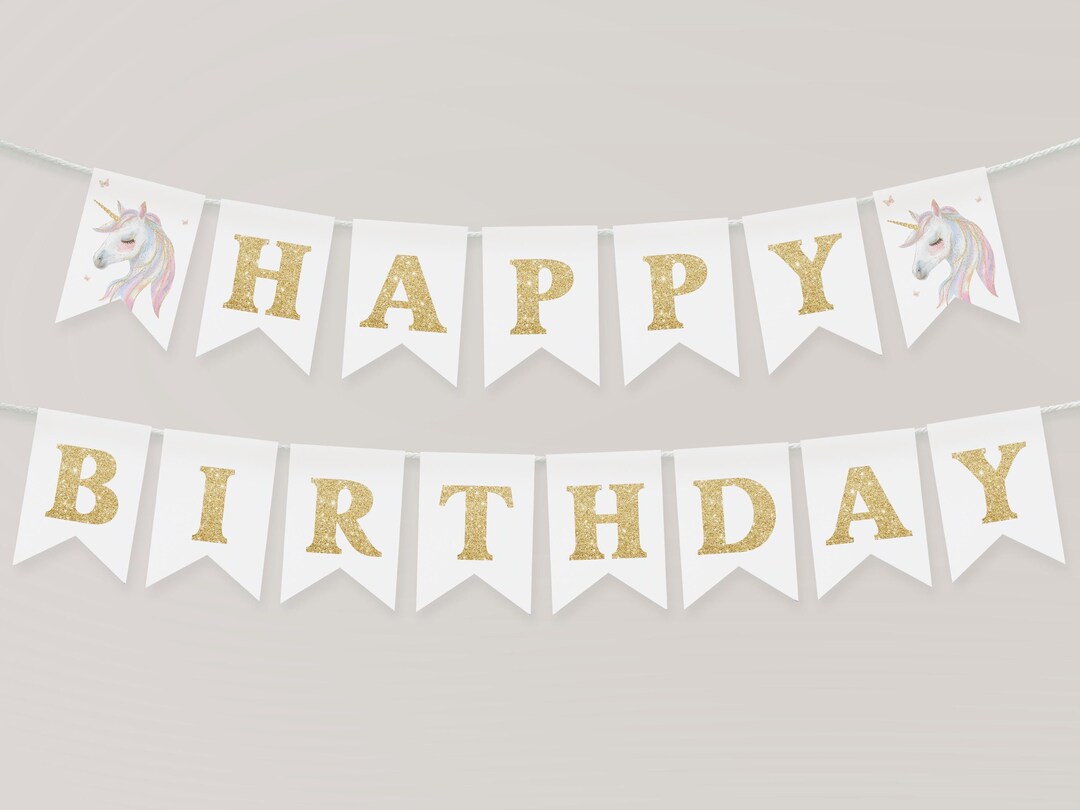 Unicorn Happy Birthday Banner Template, Pastel Unicorn Decor, Printable ...