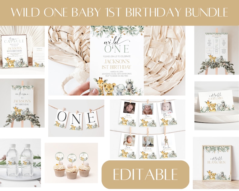 Editable Wild One Safari 1st Birthday Invitation (digital Download ...