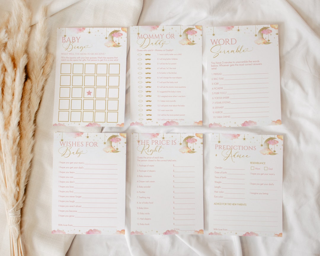Editable Twinkle Twinkle Little Star Baby Shower Game Bundle, Pink Girl ...