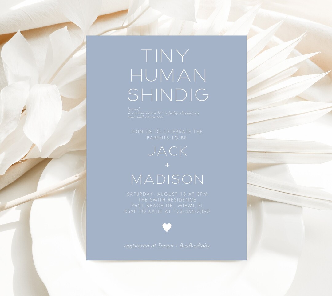 Editable Tiny Human Shindig Invitation Template, Simple Dusty Blue ...